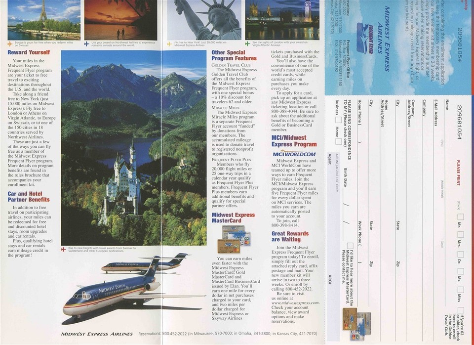 Midwest Express Airlines Frequent Flyer Brochure Fly Free 1997 | eBay