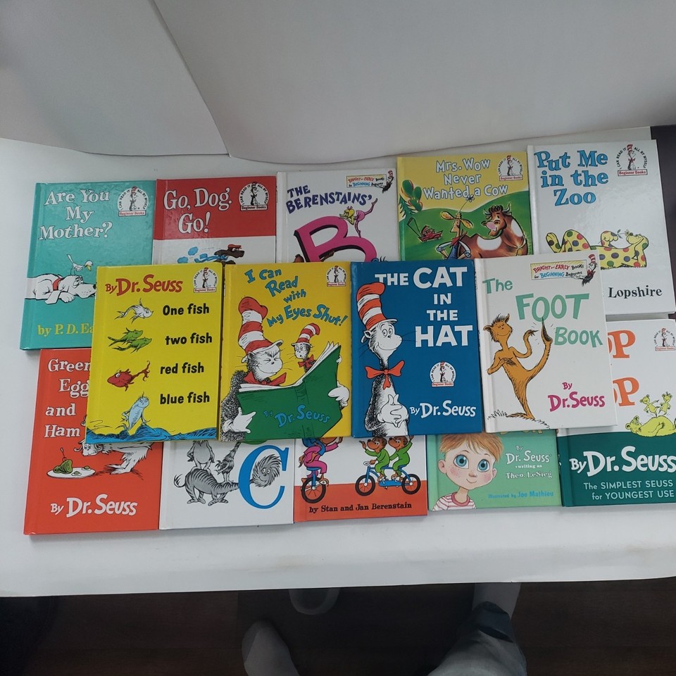 14 DR. SEUSS CHILDREN BOOK LOT HARD COVER early read cat hat dog bear ...