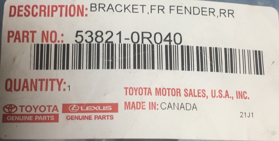 Genuine OEM 2019-23 Rav4 Toyota 53821-0R040 Bracket Fender Front, Lower ...