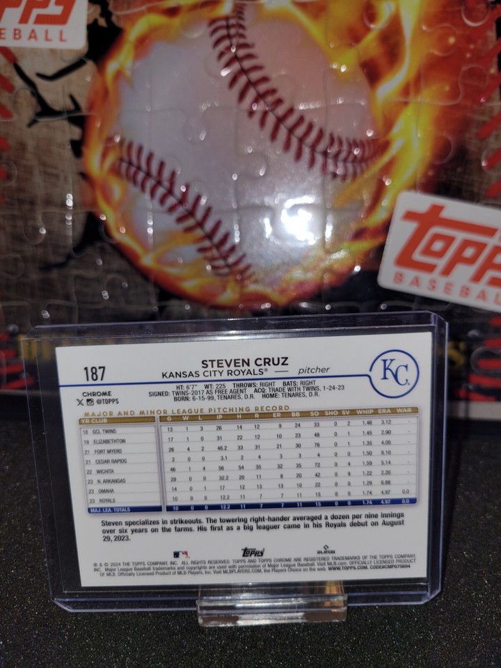 2024 Topps Chrome Steven Cruz RC Blue Wave Refractor /75 KC Royals #187 ...