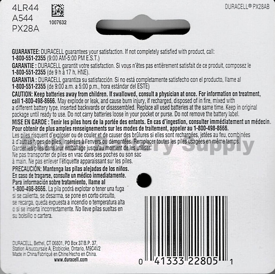 1 28A Duracell 6V Battery (1414A, 4LR44, A544, PX28A, Electronic ...
