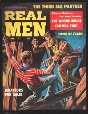 MAG: Real Men #10 9/1957-Clarence Doore grappling hook fight cover-Pulp ...