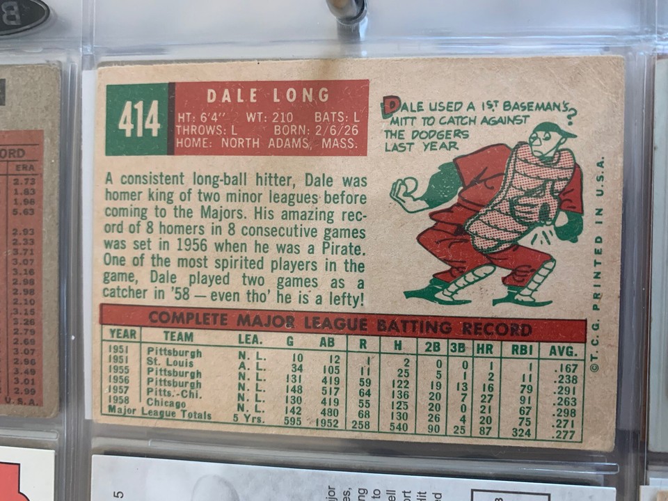 Dale Long Autographed 1959 baseball card #414 | eBay