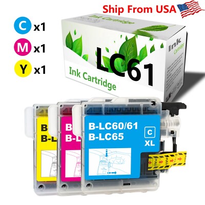 (3-Pack,CMY) LC61 Ink Cartridge LC61C LC61M LC61Y work with MFC-J615W ...