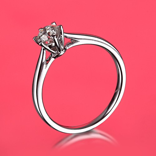 Fine Jewelry 4.3mm Round Moissanite Gemstone Simple Ring Solid 18k ...