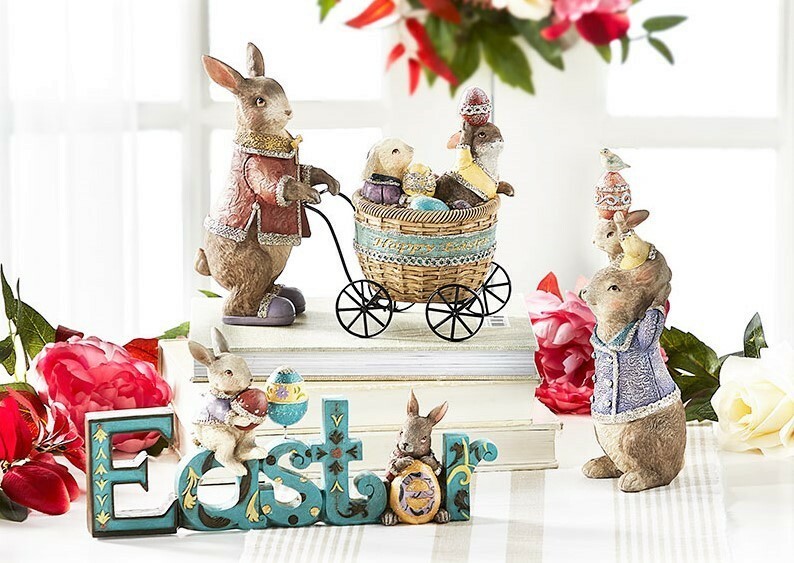 NWT RAZ Mama Rabbit & Baby Bunny Egg Cart Happy Easter Spring Figurine ...