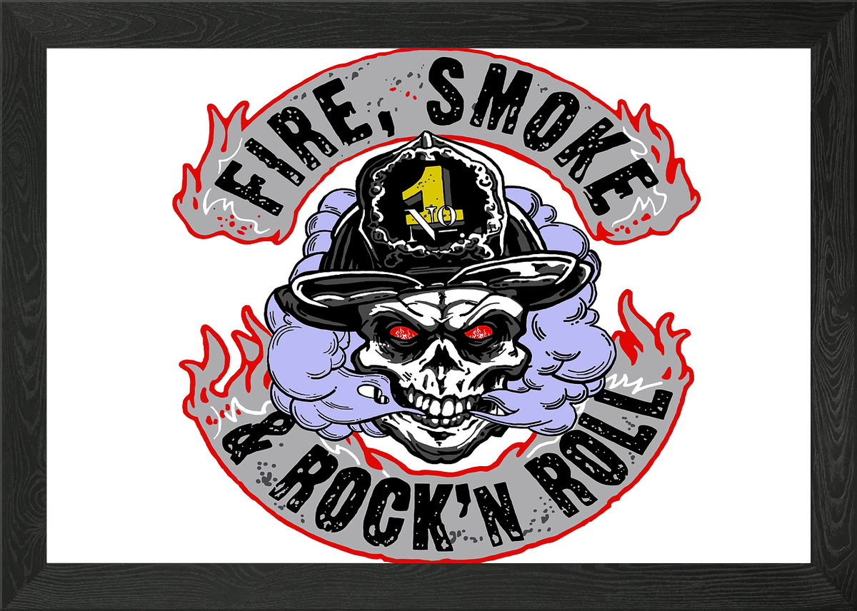 Fire Smoke Rock N Roll Framed Wall Art Poster Canvas Print Picture ...
