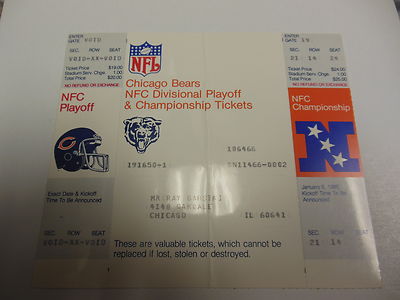 1984-5 NFL FOOTBALL TICKETS CHICAGO BEARS PHANTOM TICKETS NFC ...