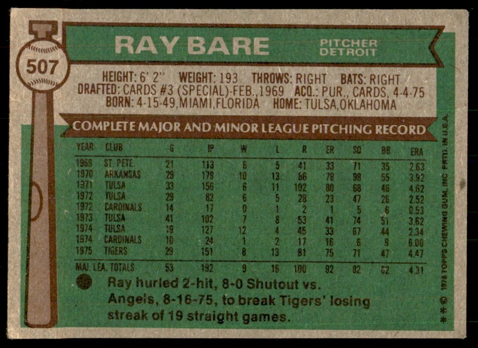 1976 Topps Ray Bare A Baseball Cards #507 | eBay