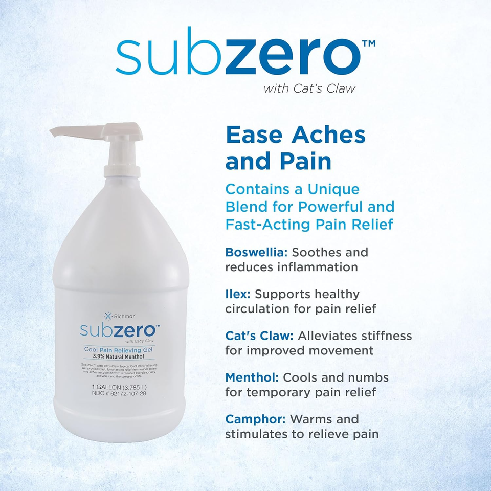 Sub Zero Cooling Pain Relief Gel, 1-Gallon Bottle with Pump - Joint ...