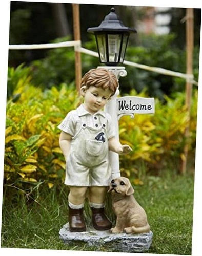 Solar Boy Statue Welcome Sign Garden Statues for Garden Decor, Porch ...
