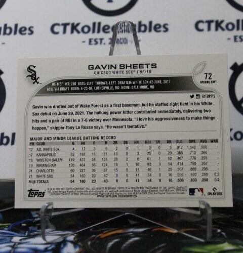 2022 TOPPS OPENING DAY GAVIN SHEETS # 72 ROOKIE CHICAGO WHITE SOX ...
