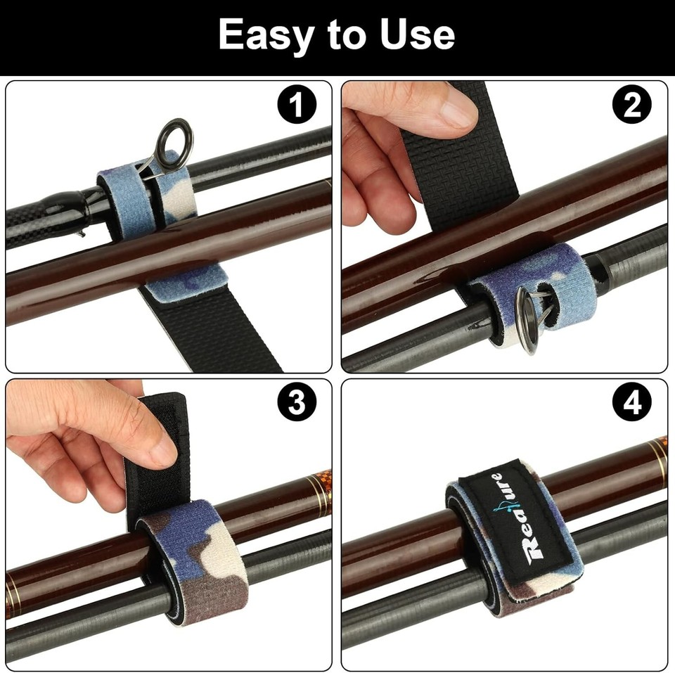 12x Fishing Rod Wrap Tie Holder Strap Bands Fastener Ties Fishing Kit ...