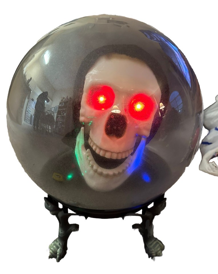 Gemmy Spirit Ball 14” Animated Skeleton Light Up Talking Head Halloween ...