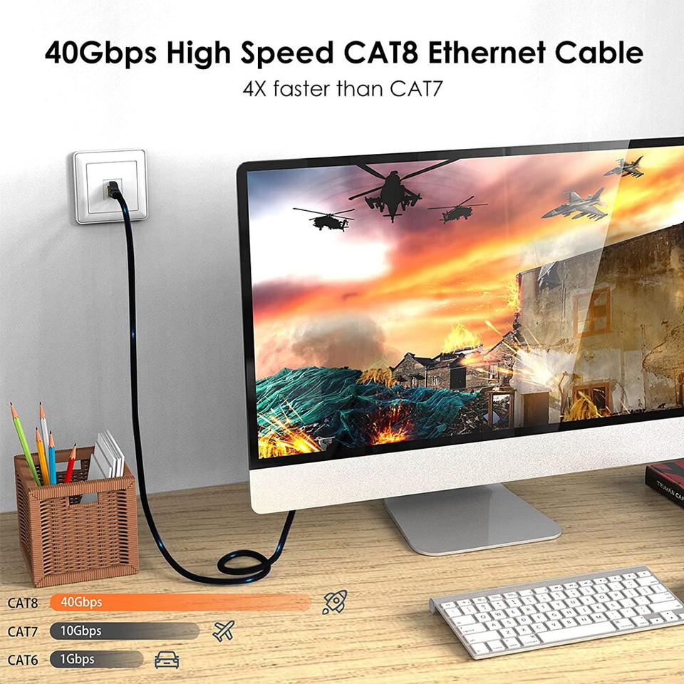 Cat 8 Ethernet Cable 10ft High Speed LAN Cable for Gaming, PS5/4/3 ...