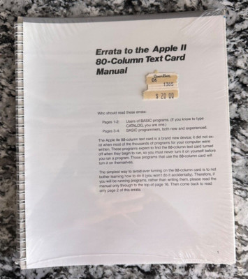 1982 Apple II "80-Column Text Card Manual" - New Still in Plastic | eBay
