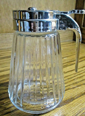 Anchor Hocking Syrup Dispenser Glass Bottom Silver Slide Open Pour ...