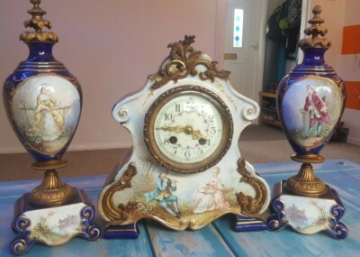 JACOB PETIT HAND PAINTED ANTIQUE FRENCH PORCELAIN MANTLE CLOCK SEVRES ...