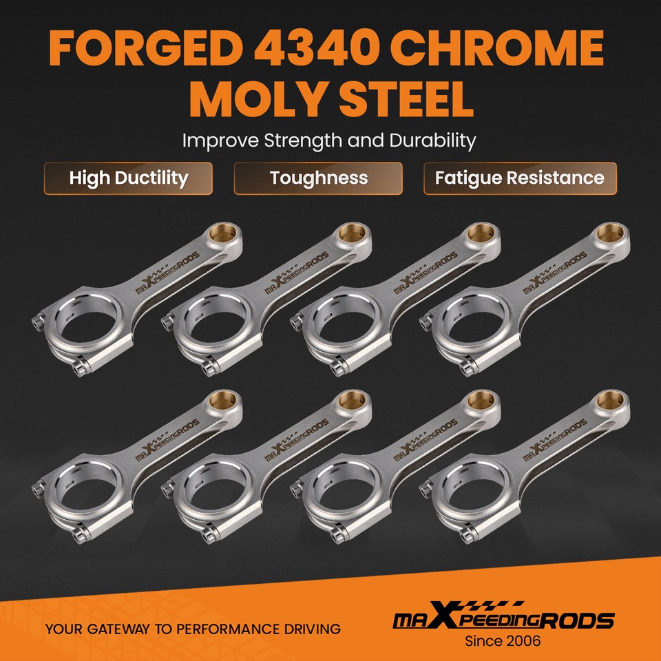 Forged H-Beam Connecting Rods For Chevy Small block V8 SBC 5.700" 2.100 ...