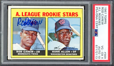 Rod Carew Autographed 1967 Topps AL Rookies RC Twins PSA 4 Gem 10 Auto ...