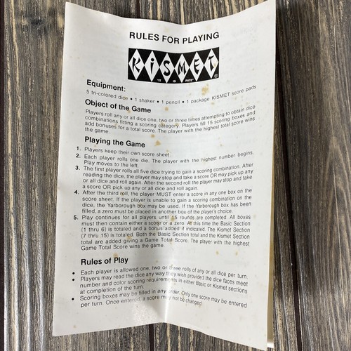 Vintage 1964 Kismet Replacement Piece Part Directions Instructions | eBay