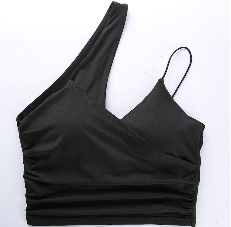 Sexy-Women One Shoulder Double Straps Sleeveless Fitted Crop Top (Small ...