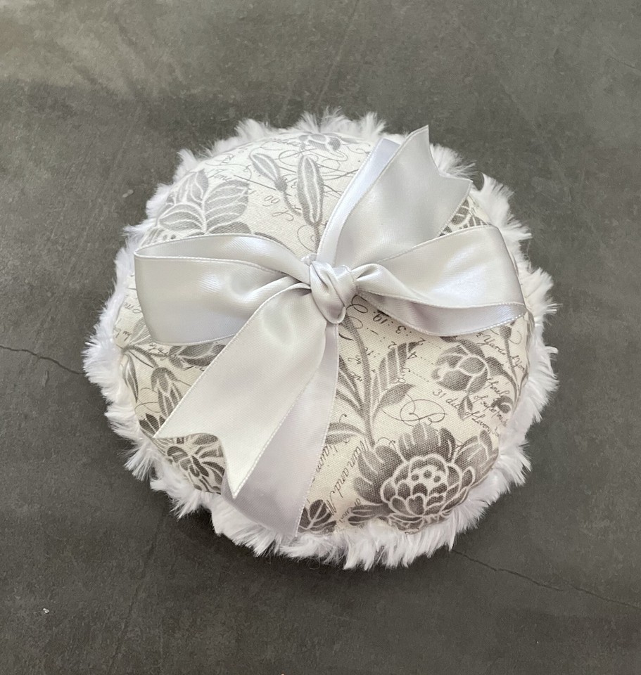 Body Powder Talcum Applicator PUFF Large 5” Silver Gray Floral - Made ...