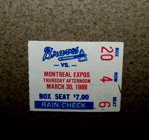 Atlanta Braves 3/30/1989 Spring Training Ticket Stub vs Expos W Palm B ...