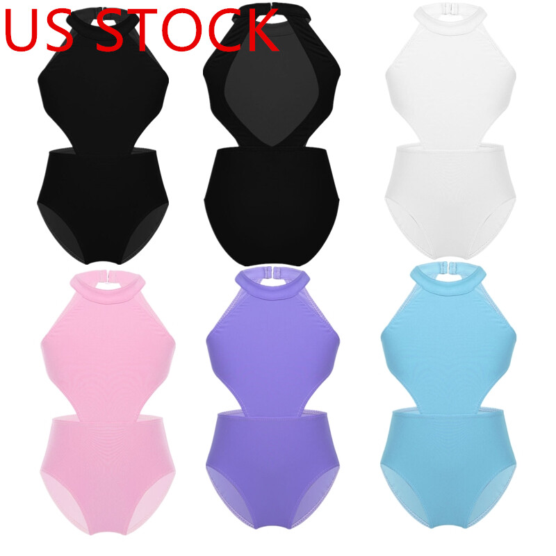 Girls Ballet Dance Leotards Gymnastic Unitards Halter Cutout Back ...