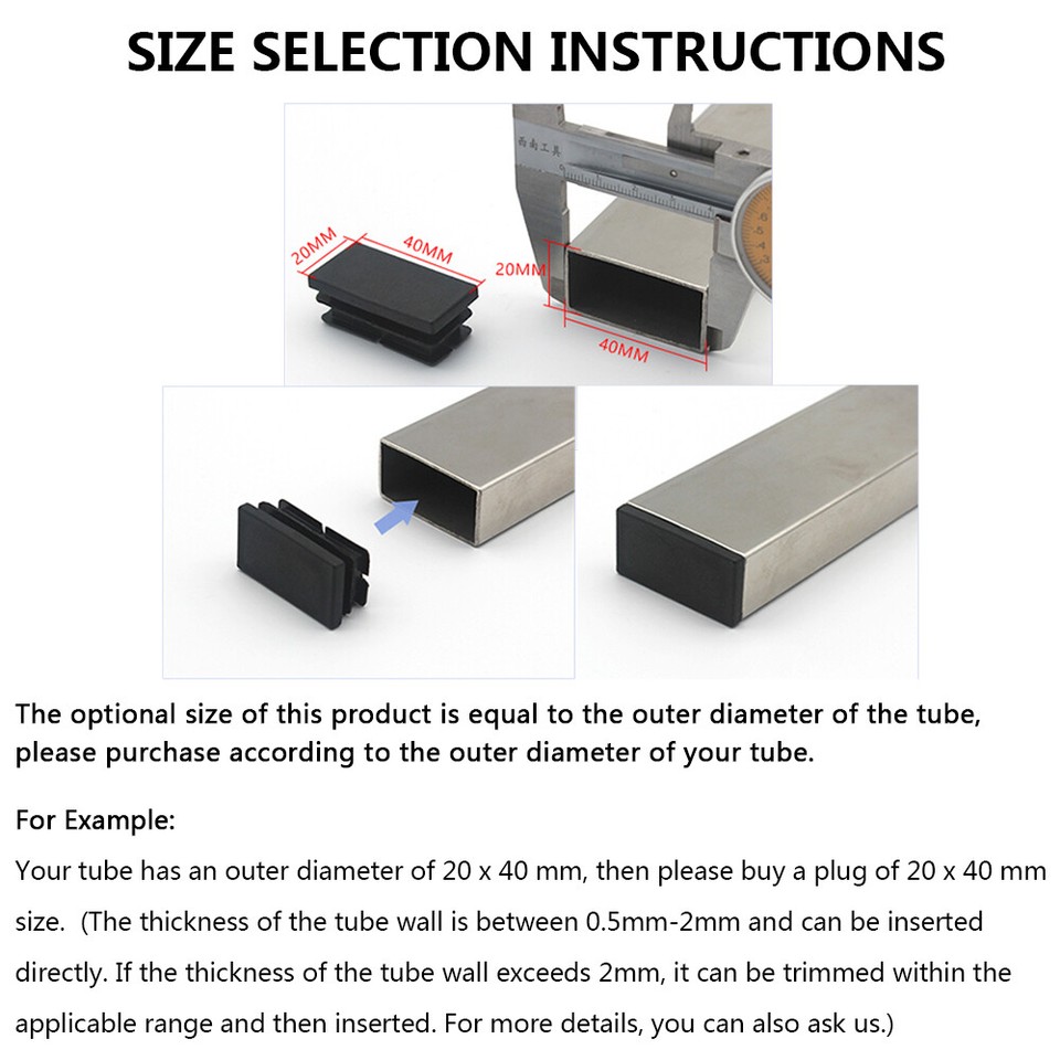 Rectangle Plastic Blanking End Cap Pipe Tube Insert Plugs Bungs 10x20mm ...