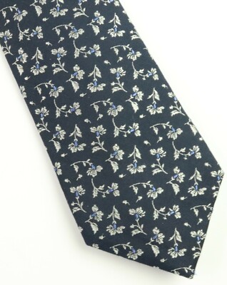 New Bloomingdales Mens Navy Tossed Floral Print 100% Silk Neck Tie ...