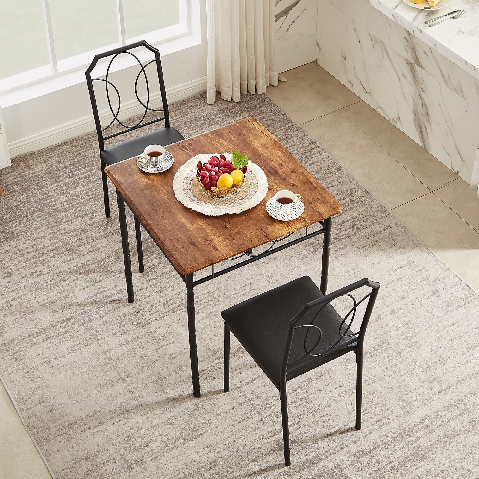 3 Pieces Dining Table Set 2 Chair Kitchen Breakfast Square Table Space ...