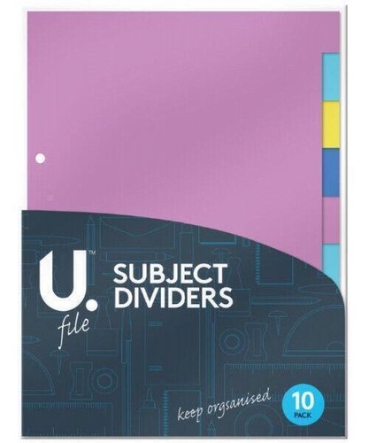 U. A4 Subject Dividers Strong Board Coloured Filing Multi Punched 10PK ...