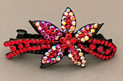 BEAUTIFUL BLACKTONE METAL BARRETTE SPARKLING RED CRYSTALS FREE USA ...