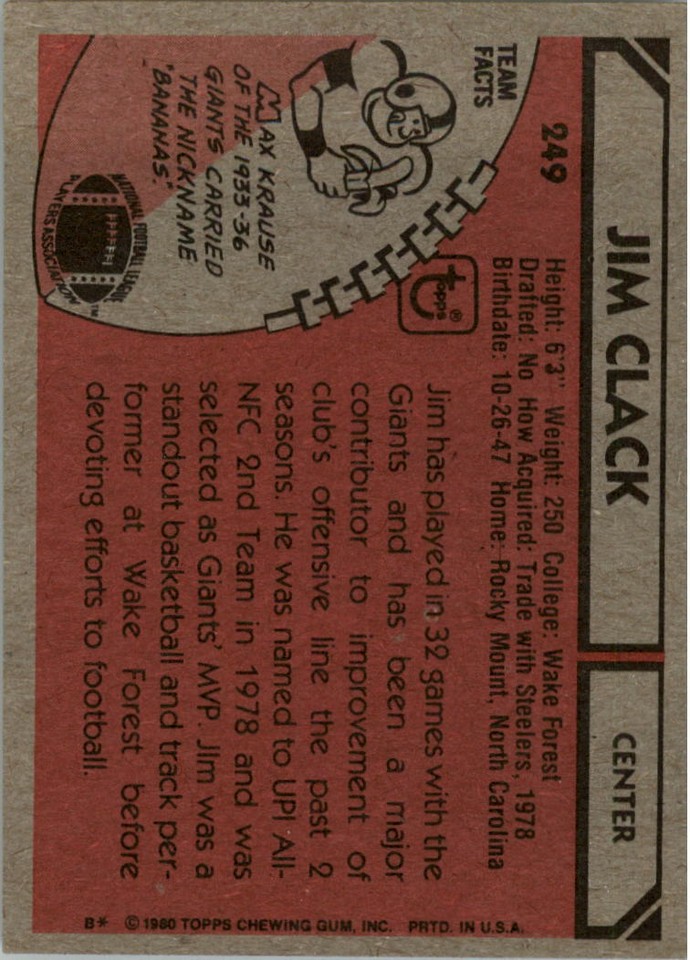 1980 Topps #249 Jim Clack - EX-MT | eBay