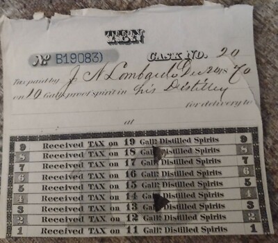 Bureau Of Printing & Engraving Receipt 1870 10 Gallons Of Distillery ...