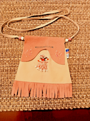 Pink Suede Wisconsin Dells Girls Beaded & Fringed Crossbody Purse ...