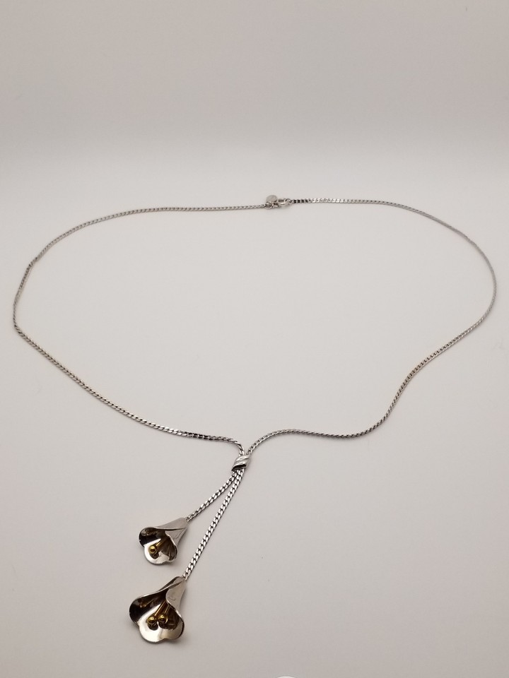 Vintage Avon Y-Drop Calla Lilly Silver Tone Lariat Style Chain Necklace ...