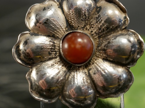 830 Silber Brosche Bernstein Amber Blume Blüte CMC Carl Cohr Dänemark ...