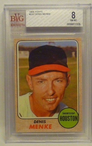 GRADED BECKETT BVG 8 NM-MY DENNIS MENKE 1968 Topps Baseball Card #232 ...