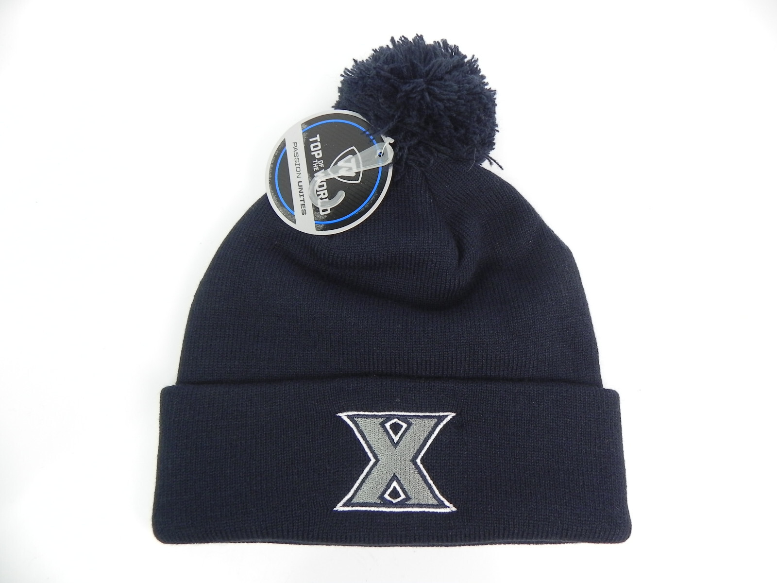 XAVIER MUSKETEERS NCAA TOP OF THE WORLD NAVY BEANIE POM KNIT CAP HAT ...