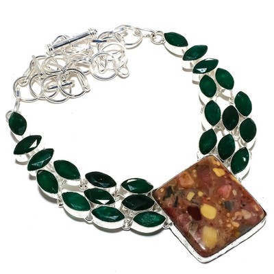 Leopard Skin Jasper, Emerald Gemstone 925 Silver Jewelry Necklace 18" R ...