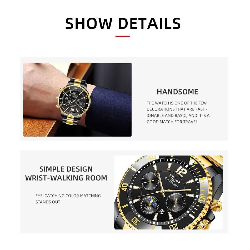 Men's Quartz Watches 3 ATM Waterproof Luminous Date Stainless Steel ...