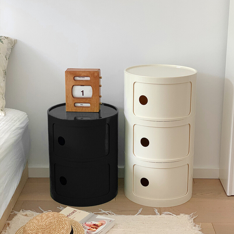 Round ABS Bedside Cabinet Cupboard Drawer Storage Unit Bathroom Bedroom ...