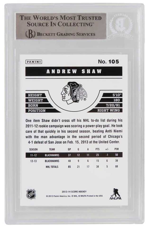 Andrew Shaw Signed Chicago Blackhawks 2013-14 Score Hockey Trading Card ...