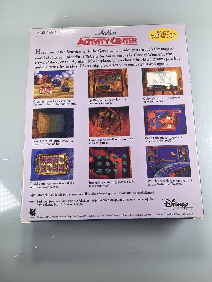 VINTAGE Disney's Aladdin Activity Center CD-ROM (PC/Windows 1994) Big ...