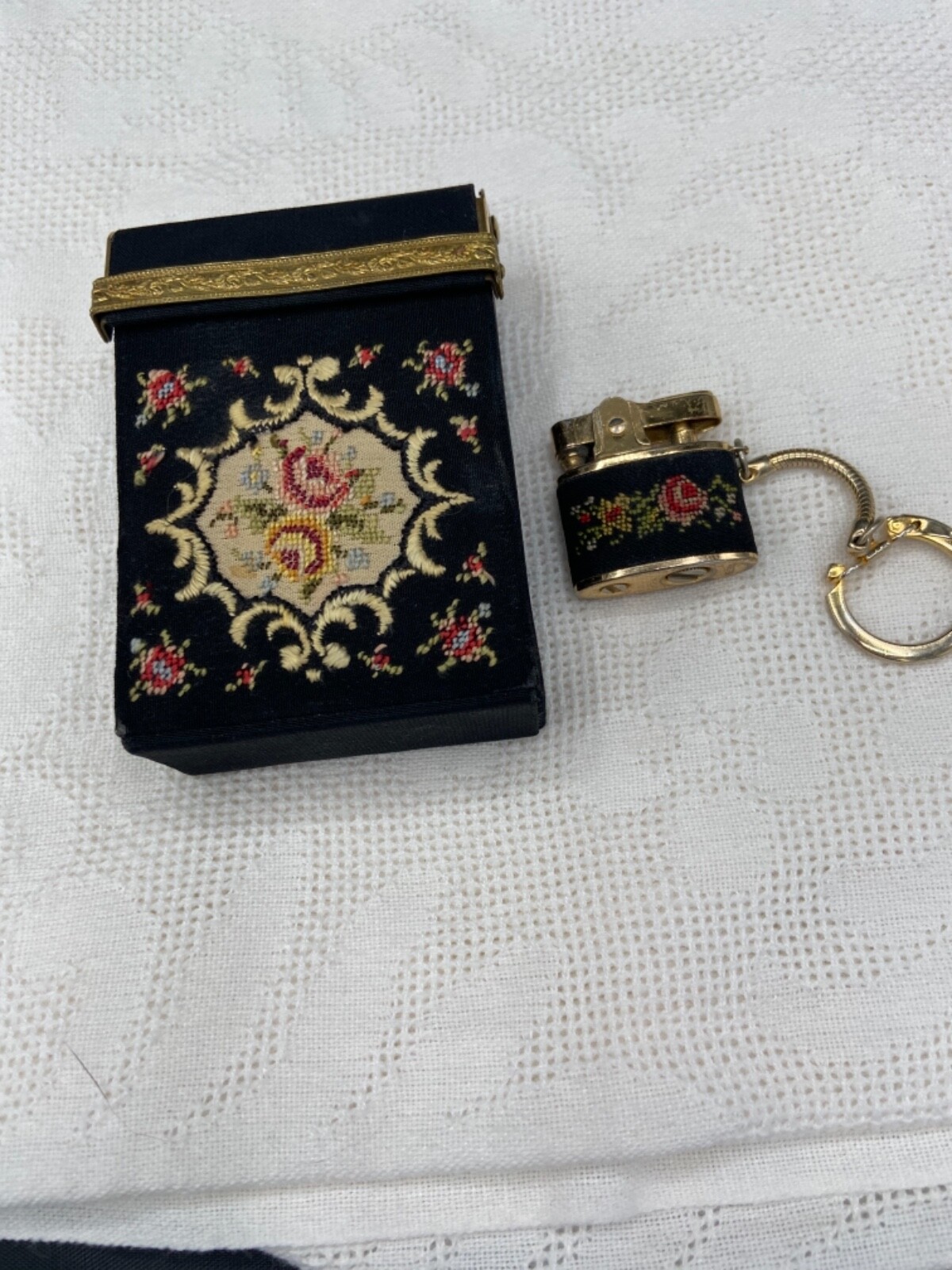 Vtg Golden Seal lighter and cigarette case needlepoin… - Gem