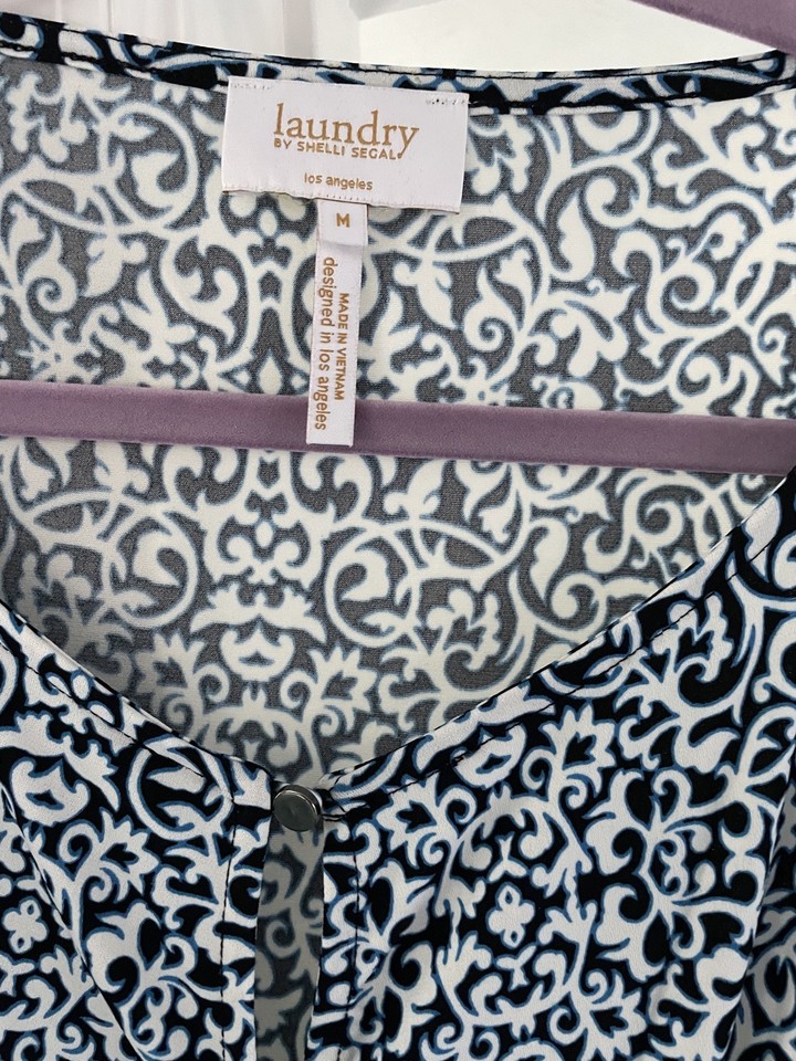 Laundry Shelli Segal Blouse Top Womens M Blue Paisley Polyester Long ...