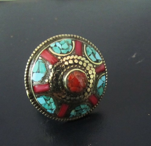German Silver ring Real Turquoise stone ring size 10.25 handmade ethnic ...