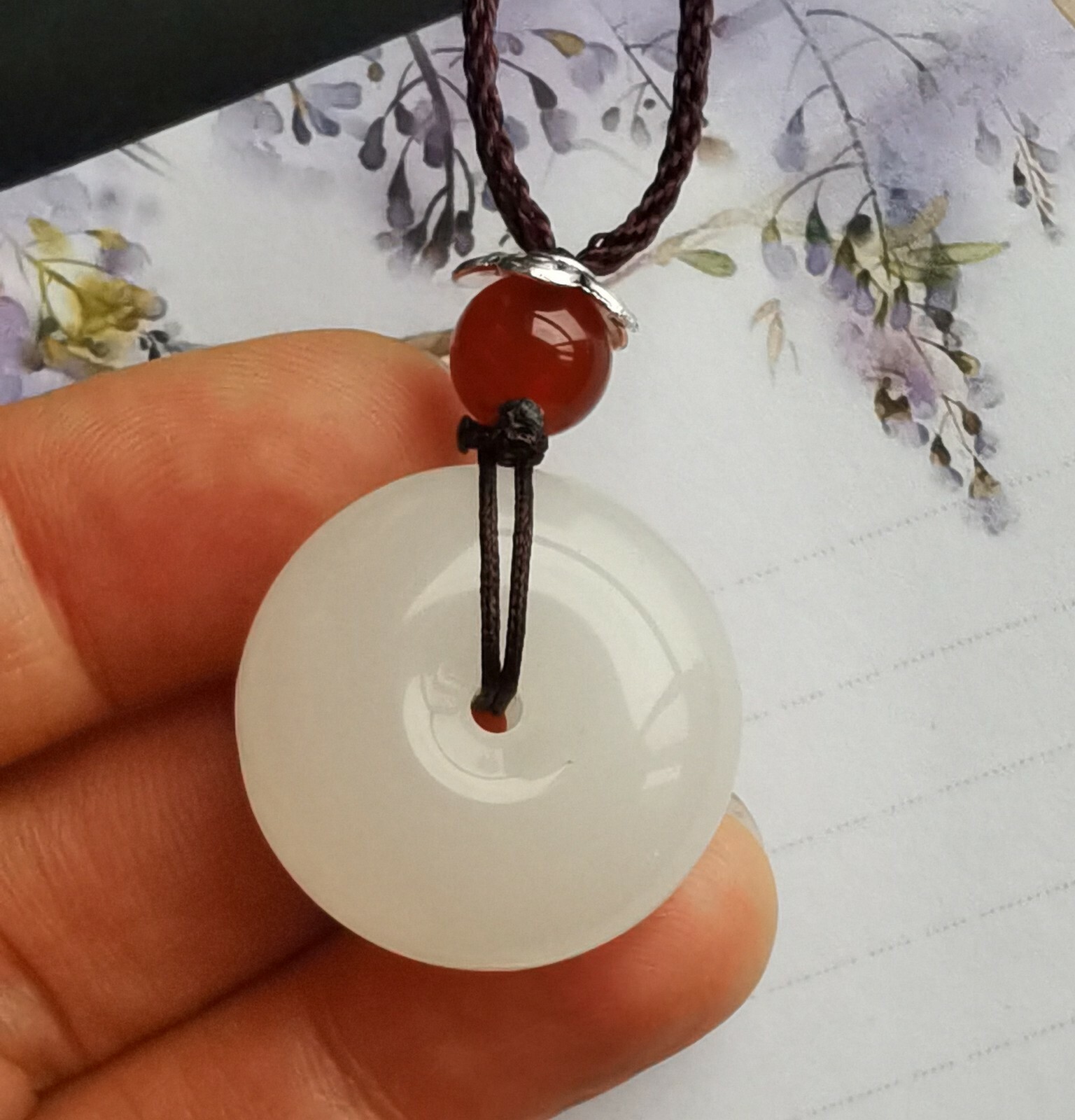 Love Natural white jade stone Donut Amulet pendant necklace Adjustable ...